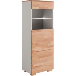 OTTO home Vitrine &raquo;CITRA80, Front massivholz, Korpus grau, pust to open., trendfarbe&laquo; B/T/H:55/35/145cm, Kernbuche teilmassiv ge&ouml;lt,4 F&auml;cher, Grifflos