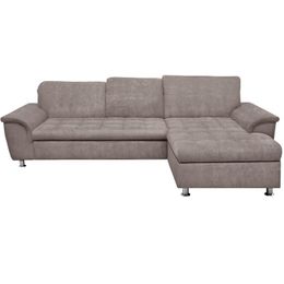 DOMO collection Ecksofa &raquo;FRANZI 278x170x81 cm, Steppung im Sitzbereich, L-Form&laquo; wahlweise mit Bettfunktion, Bettkasten und Kopfteilverstellung grau 