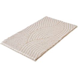 Kleine Wolke Badematte &raquo;Calma, Badvorleger, Badezimmer Teppich&laquo; H&ouml;he 30 mm rutschhemmend beschichtet fu&szlig;bodenheizungsgeeignet Badteppich, Wellen Design beige 