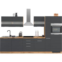 KOCHSTATION K&uuml;chenzeile &raquo;KS-Luhe&laquo; 330 cm breit, wahlweise mit oder ohne E-Ger&auml;ten, gefr&auml;ste MDF-Fronten grau B/H/T: 330cm x 60cm, ohne E-Ger&auml;te