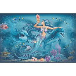 papermoon Fototapete &raquo;MEERJUNGFRAU-ABSTRAKT DESIGN DELFINE FISCHE OZEAN SEE&laquo; bunt Vlies B/L: 4,5m x 2,8m, Bahnen: 9 Stk.