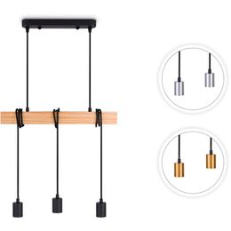 Paco Home Pendelleuchte &raquo;SINA&laquo; E27 LED Pendellampe H&auml;ngeleuchte Wohnzimmer Esszimmer Vintage Holz 3x E27 schwarz H: 5cm