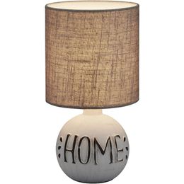 REALITY LEUCHTEN Schreibtischlampe &raquo;Esna&laquo; E14 1 Stk. E14Tischleuchte mit HOME-Schriftzug und Keramikfu&szlig; grau 1, &Oslash; 16,5cm H: 31cm, 1 Stk.