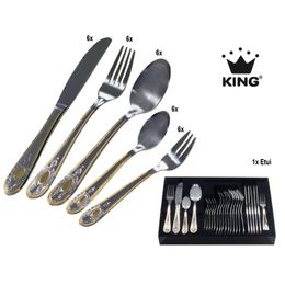 King Besteck-Set &raquo;&raquo;VIERAILLA GOLD&laquo;&laquo; mit Dekor in Gold-Optik, inkl. Etui silber Edelstahl 18/0 31 Stk.