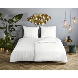 Descanso Wendebettw&auml;sche &raquo;Hotel Sevilla&laquo; 2 Satin, Rei&szlig;verschluss, Wende, Luxe, Streifen, uni wei&szlig; Satin, Obermaterial: 100% Baumwolle B/L: 135cm x 200cm, 1 Stk