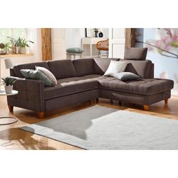 Home Affaire Ecksofa &raquo;Earl L-Form&laquo; wahlweise auch mit Schlaffunktion oder Schlaffunktion mit Bettkasten braun Luxus-Microfaser in Lederoptik (100% 