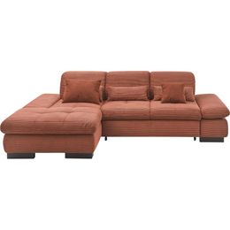 set one by Musterring Ecksofa &raquo;SO4100 V&laquo; mit verstellbaren Kopfteilen, wahlweise mit Funktionen, Cord-Bezug rosa 100% Polyester B/H/T: 284cm x 80cm x 