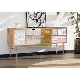 GUTMANN FACTORY Lowboard &raquo;Linea&laquo; Kommode mit detailreichen Verzierungen, Shabby Chic, Vintage beige Massivholz B/H/T: 150cm x 70cm x 40cm, 5 Stk., Mango, 2 Stk.