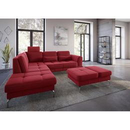 Sit & More sit&more Ecksofa &raquo;Bendigo L-Form&laquo; inklusive Sitztiefenverstellung, Bodenfreiheit 15 cm, in 2 Fu&szlig;farben rot B/H/T: 258cm x 87cm x 226cm, Samtoptik, 