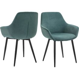 Salesfever Armlehnstuhl &raquo;Komfortabler Esszimmerstuhl im zeitlosen Design&laquo; (Set) 2 Stk.Bezug in Cord-Optik gr&uuml;n Metall, Polyester B/H/T: 64cm x 86cm x 