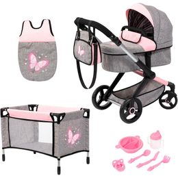 BAYER Kombi-Puppenwagen &raquo;Xeo Mega, grau/rosa&laquo; grau Einheitsgr&ouml;&szlig;e Kombi-Puppenwagen