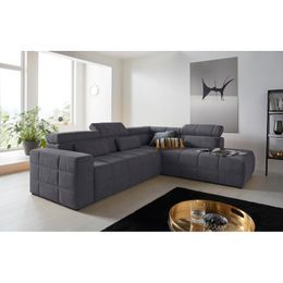 DOMO collection Ecksofa &raquo;BRANDON L-Form, auch in Leder&laquo; inklusive Kopfteilverstellung, wahlweise mit Sitztiefenverstellung grau B/H/T: 275cm x 80cm x 