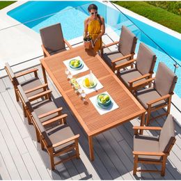 Merxx Garten-Essgruppe &raquo;Montana&laquo; 8x Sessel, inkl. Auflagen, 1x Tisch 220x110 cm, 17 Stk. tlg. Eukalyptusholz, FSC Mix braun Obermaterial: 100% 