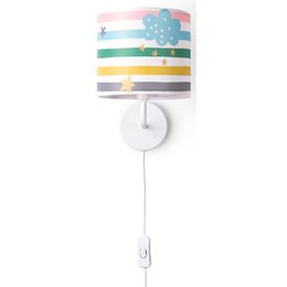 Paco Home Wandleuchte &raquo;Tweet 462&laquo; E14 Lampe Kinderzimmer Stecker &acirc;&circ;...18cm Streifen Regenbogen Bunt E14 wei&szlig; 1, &Oslash; 18cm H: 26,5cm