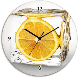 Artland Wanduhr &raquo;Zitrone im Eisw&uuml;rfel&laquo; wahlweise mit Quarz- oder Funkuhrwerk, lautlos ohne Tickger&auml;usche gelb &Oslash; 30cm, Funkuhr