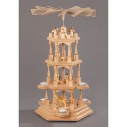 Albin Preissler Weihnachtspyramide &raquo;Christi Geburt, Handwerkskunst aus dem Erzgebirge&laquo; 4 Etagen, Weihnachtsdeko aus Holz beige Holz teilmassiv 52cm