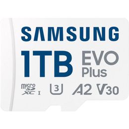Samsung Speicherkarte &raquo;EVO Plus (2024) inkl. SD-Adapter&laquo; (1000 GB Video Speed Class 30 (V30)/UHS Speed Class 3 (U3) 160 MB/s Lesegeschwindigkeit) wei&szlig; 