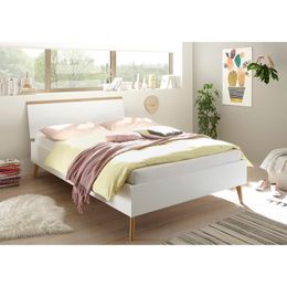 Home Affaire Einzelbett &raquo;Merle Bettgestell mit Massivholzf&uuml;&szlig;en Au&szlig;enma&szlig;e 145/20/92 cm (B/T/H)&laquo; in skandinavischem Design, Liegefl&auml;che 140x200cm wei&szlig; 