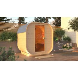 Karibu Fasssauna &raquo;Franzi 1&laquo; Set, Ofen 9 kW integr. Strg beige Saunaofen, integrierte Steuerung, 9 kW