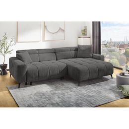 Jockenh&ouml;fer Ecksofa &raquo;Racer, L-Form, B: 290cm, mit 60 cm elektrischer Sitztiefenverstellung&laquo; 140kg Belastbarkeit je Sitz, verstellbaren Kopfst&uuml;tzen, USB-Ports grau