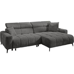 Jockenh&ouml;fer Ecksofa &raquo;Racer, L-Form, B: 290cm, mit 60 cm elektrischer Sitztiefenverstellung&laquo; 140kg Belastbarkeit je Sitz, verstellbaren Kopfst&uuml;tzen, USB-Ports grau