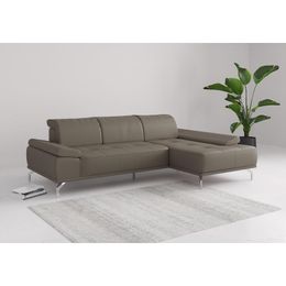 OTTO home Ecksofa &raquo;Caluna, L-Form, B:280cm, Federkern, in Stoff und Leder&laquo; Inkl.Sitztiefenverstellung, wahlweise mit Kopf- und Armteilverstellung grau