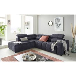 DOMO collection Ecksofa &raquo;BRANDON bequem, Breite 275cm, L-Form, auch in Leder&laquo; inklusive Kopfteilverstellung, wahlweise mit Sitztiefenverstellung blau 