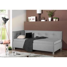 Maintal Polsterliege mit Seiten- und R&uuml;ckenteil grau Holzwerkstoff Struktur (100% Polyester) Holzwerkstoff Seitenteil links, Liegefl&auml;che B/L: 100cm x 200cm 