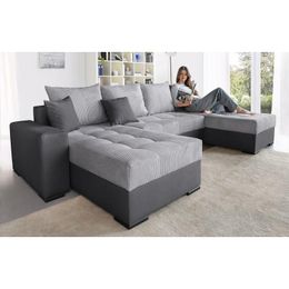 Collection AB Wohnlandschaft &raquo;Josy XL U-Form, B: 313 cm in Cord, Cord-Mix&laquo; Schlaffunktion, Bettkasten & 2 Zierkissen, Federkern grau 100% Polyester B/