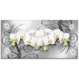 Artland Wandbild &raquo;wei&szlig;e Orchideen auf Ornamenten&laquo; Blumenbilder 1 Stk. tlg. als Alubild, Leinwandbild, Poster in verschied. Gr&ouml;&szlig;en grau B/H/T: 60cm x 30cm, 