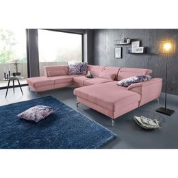 Sit & More sit&more Wohnlandschaft &raquo;Percy U-Form&laquo; 12 cm Fu&szlig;h&ouml;he, Sitztiefenverstellung, wahlweise in 2 Fu&szlig;farben rosa B/H/T: 343cm x 77cm x 235cm, Feinstruktur, 