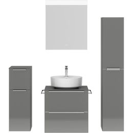 Nobilia Badm&ouml;bel-Set &raquo;Alvene&laquo; vormontiert, mit Soft-Close, 4 Stk. tlg. grau B/H/T: 140cmcm x 184,2cmcm x 48,5cmcm, Griffe edelstahlfarbig