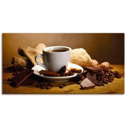Artland Leinwandbild &raquo;Kaffeetasse Zimtstange N&uuml;sse Schokolade&laquo; Getr&auml;nke 1 Stk. tlg. auf Holzrahmen gespannt braun Leinwand B/H/T: 100cm x 50cm, Leinwandbild 