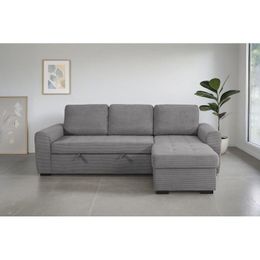 Trends by HG Ecksofa &raquo;Poll L-Form, B: 245 cm&laquo; mit Schlaffunktion & Bettkasten grau 92% Polyester;8% Nylon B/H/T: 245cm x 85cm x 155cm, Cord, Recamiere