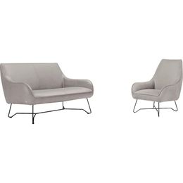Egoitaliano Polstergarnitur &raquo;Namy, Designobjekt mit hohem Sitzkomfort und toller Detailverarbeitung&laquo; Set aus 2-Sitzer und Sessel, edles Metallgestell grau Leder &raquo;