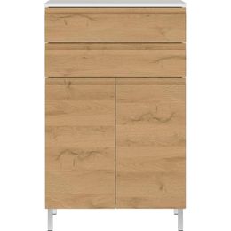 Germania Midischrank &raquo;Torrance&laquo; mit verstellbaren Einlegeb&ouml;den und F&uuml;&szlig;en aus Metall, griffloses Design wei&szlig; Wei&szlig;, B/H/T: 60cm x 97cm x 34cm, 
