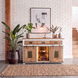 Sideboard Mango / Altholz 150x45x90 wei&szlig; lackiert RAILWAY LUX #500