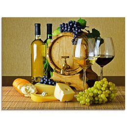 Artland Glasbild &raquo;K&auml;se, Wein und Trauben&laquo; Lebensmittel 1 Stk. tlg. in verschiedenen Gr&ouml;&szlig;en gelb B/H/T: 80cm x 60cm, Glasbild Lebensmittel Querformat, 1 Stk.