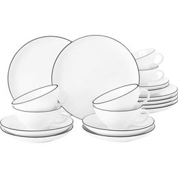 Seltmann Weiden Teeservice &raquo;Geschirr-Set Lido Black Line&laquo; Tassen, Untertassen, Teller,18 Teile, f&uuml;r 6 Personen, Made in Germany wei&szlig; Porzellan 18 Stk.