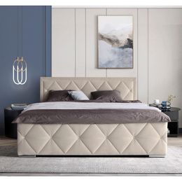 Home Affaire Boxbett &raquo;Alfie, inkl. Bettkasten&Topper&laquo; Wahlweise mit Knopfsteppung oder Strasssteinen, H2, H3 und H4 w&auml;hlbar beige Holzwerkstoff, 