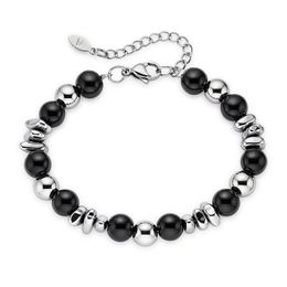 Bruno Banani Edelstahlarmband &raquo;Schmuck Geschenk Edelstahlarmband mit schwarzen Achatkugeln&laquo; mit Achat schwarz 23cm, Edelstahl