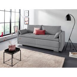 OTTO home Schlafsofa &raquo;Berlin, B: 218 cm, Liegel. 160x198 cm&laquo; Schlaffunktion, Bettkasten & 2 Zierkissen, Dauerschlafsofa Boxspring grau Microfaser 