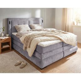 OTTO home Boxspringbett &raquo;MIVVA&laquo; in H3, H4 oder Hmix H3/H4, wahlweise mit oder ohne LED-Leuchten grau Holz teilmassiv, Holzwerkstoff, Spanplatte Luxus-