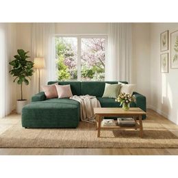 Trendmanufaktur Ecksofa &raquo;Wien, wahlweise mit Sitzvorschub und Bettkasten, Breite 246 cm&laquo; L-Form, in trendigem Cordstoff gr&uuml;n 92%Polyester, 8%Polyamide