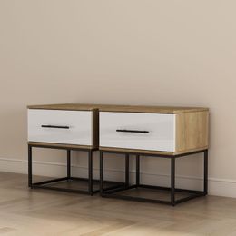 OTTO home Nachtkommode &raquo;Lucca Nachttisch Set mit Metallkufen und schwarzen Griffen&laquo; Set, 2 Schr&auml;nke im Set, Hochglanz Fronten in wei&szlig;, Nchttisch Set 