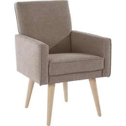exxpo - sofa fashion Sessel &raquo;Lungo, Loungesessel mit moderner Kedernaht, bequem und elegant&laquo; Breite 64 cm, hoher Holzfu&szlig; grau Webvelours, Sessel, B/H/