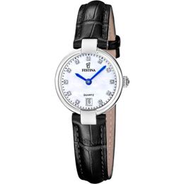 Festina Damen Quarzuhr &raquo;Mademoiselle&laquo; Armbanduhr, Damenuhr, Lederarmband, analog, Tag schwarz Einheitsgr&ouml;&szlig;e