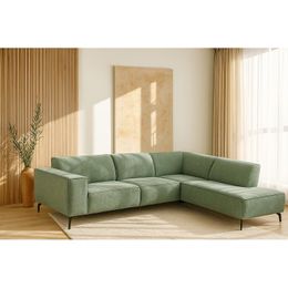 Home Affaire Ecksofa &raquo;LORCAN mit Metallf&uuml;&szlig;en, Breite 275 cm, weiches Sitzgef&uuml;hl&laquo; Metallf&uuml;&szlig;e, Lederoptik, Struktur, Boucl&eacute; gr&uuml;n Struktur weich: (85% 