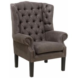 Home Affaire Sessel &raquo;Bedford Ohrensessel Chesterfield&laquo; mit aufwendiger Knopfheftung und geschwungenen Armlehnen grau NaturLEDER (echtes Rindsleder);