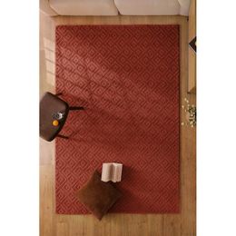 Wecon Home Teppich &raquo;Castello TWO&laquo; rechteckig 7 mm H&ouml;he Schurwolle, Kurzflor mit Hoch-Tief-Effekt, Wohnzimmer, Rautenmuster rot Schurwolle B : 140cm 1 